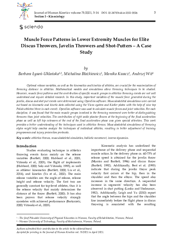 (PDF) Muscle Force Patterns in Lower Extremity Muscles for Elite Discus ...