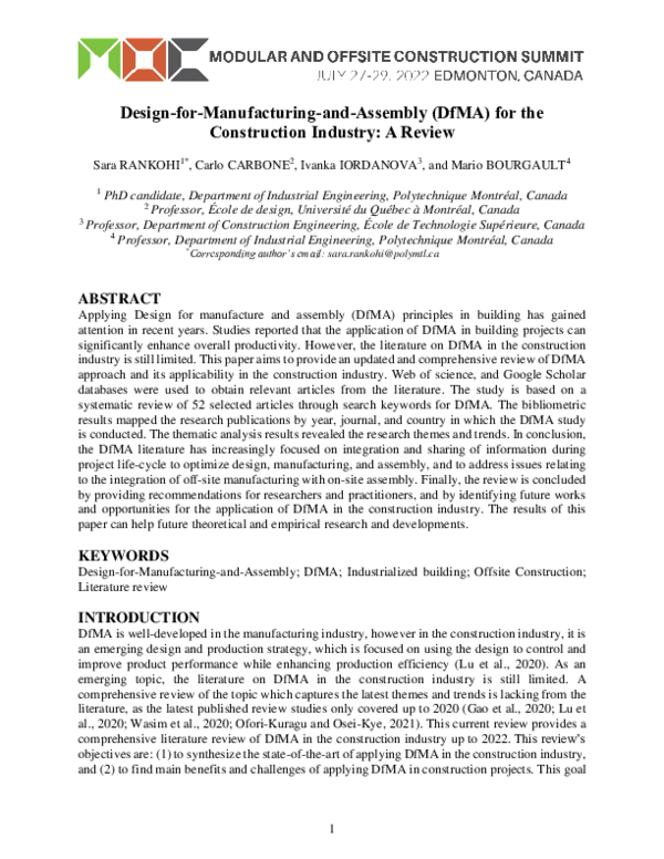 (PDF) Design-for-Manufacturing-and-Assembly (DfMA) for the construction ...