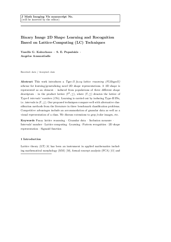 (PDF) Binary Image 2D Shape Learning and Recognition Based on Lattice-Computing (LC) Techniques