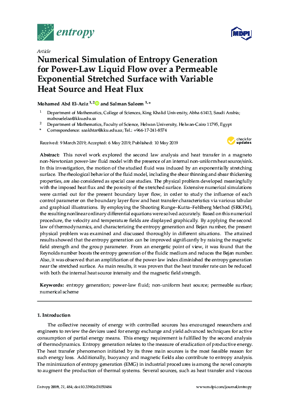 (PDF) Numerical Simulation of Entropy Generation for Power-Law Liquid Flow over a Permeable ...