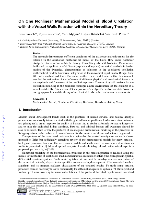 (PDF) On One Nonlinear Mathematical Model of Blood Circulation with the ...