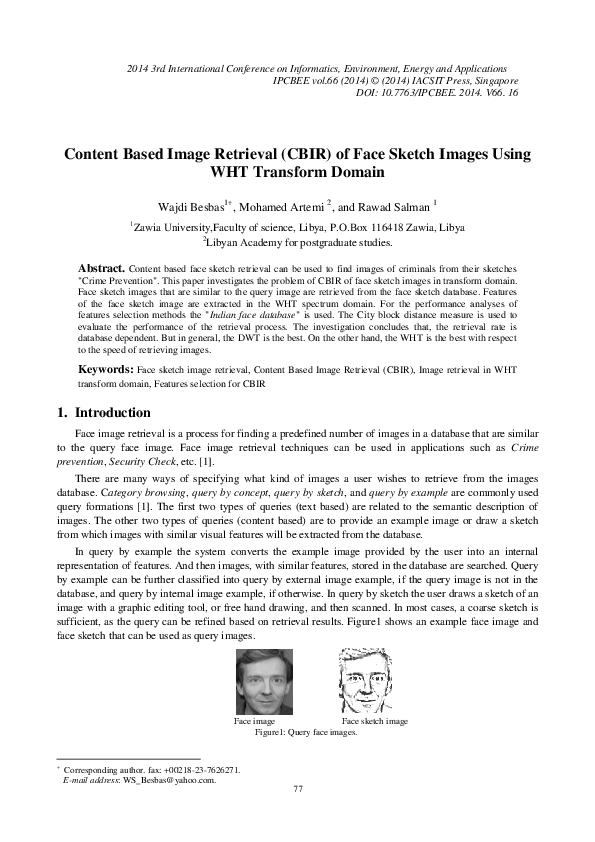 (PDF) Content Based Image Retrieval ( CBIR ) of Face Sketch Images Using WHT Transform Domain ...