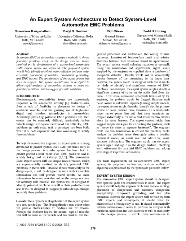(PDF) An expert system architecture to detect system-level automotive ...