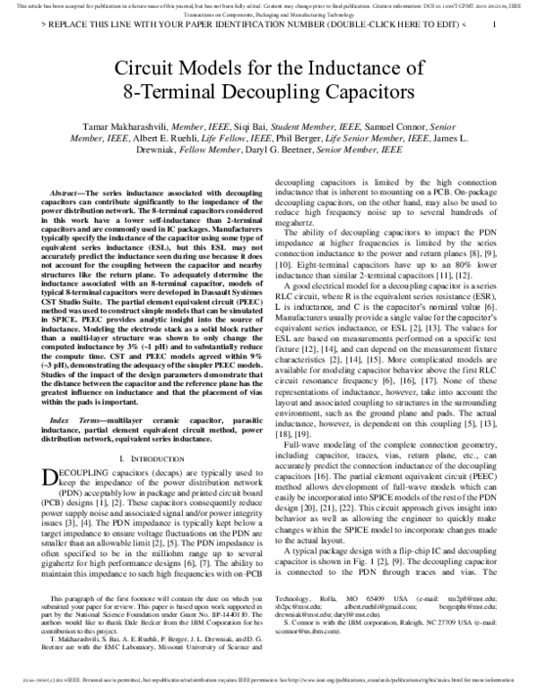 (PDF) Circuit Models for the Inductance of 8-Terminal Decoupling Capacitors