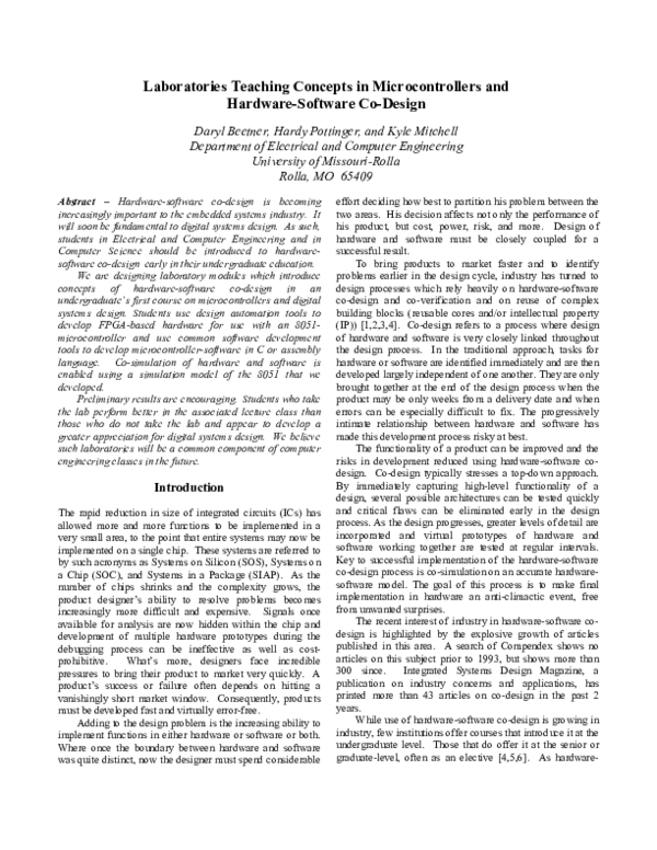 Pdf Laboratories Teaching Concepts In Microcontrollers And Hardware