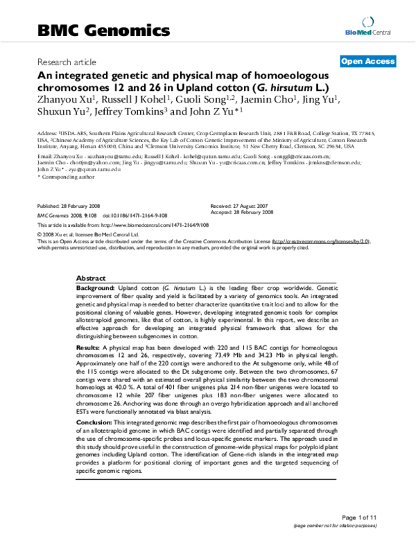 (PDF) Integrated genetic, physical and transcript map of chromosome 26 ...