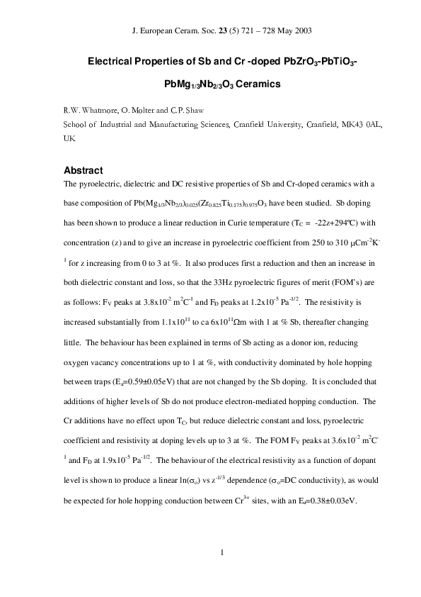 (PDF) Electrical properties of Sb and Cr-doped PbZrO3–PbTiO3–PbMg1/3Nb2 ...