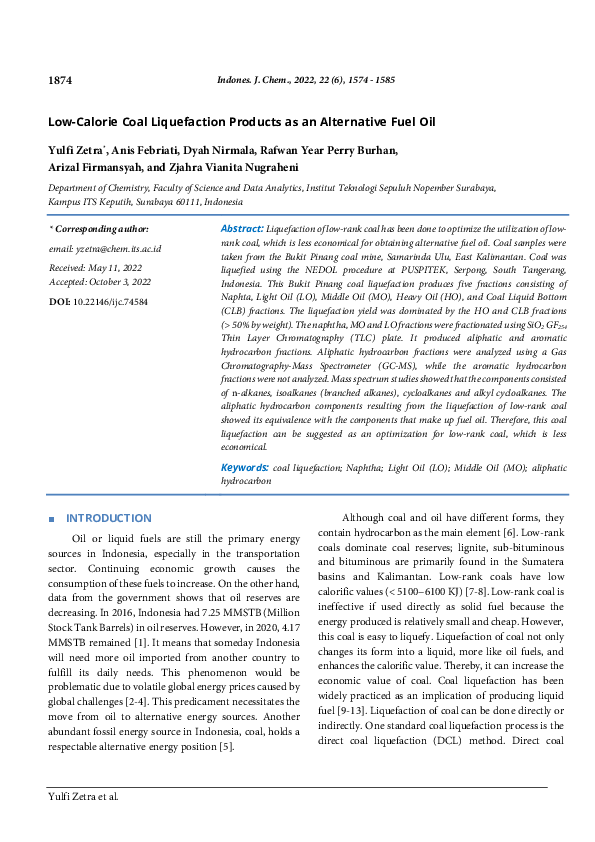 (PDF) Low-Calorie Coal Liquefaction Products as an Alternative Fuel Oil