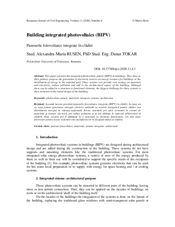 (PDF) Building integrated photovoltaics (BIPV)