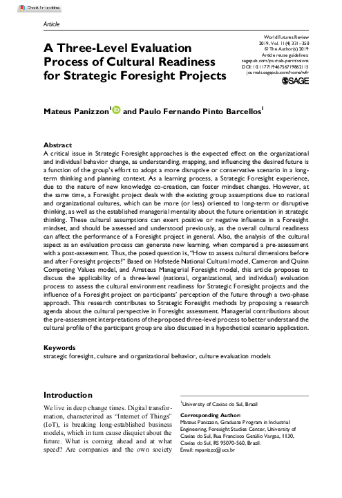 (PDF) A Three-Level Evaluation Process of Cultural Readiness for Strategic Foresight Projects