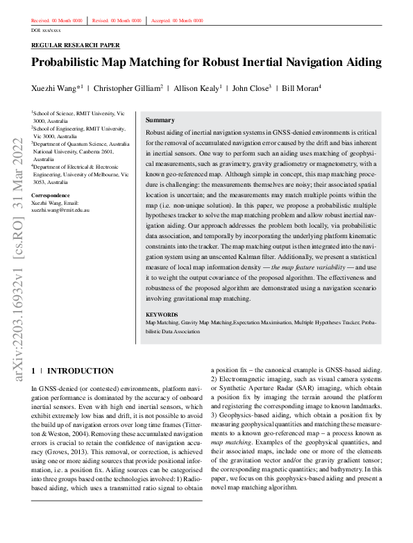 (PDF) Probabilistic Map Matching for Robust Inertial Navigation Aiding