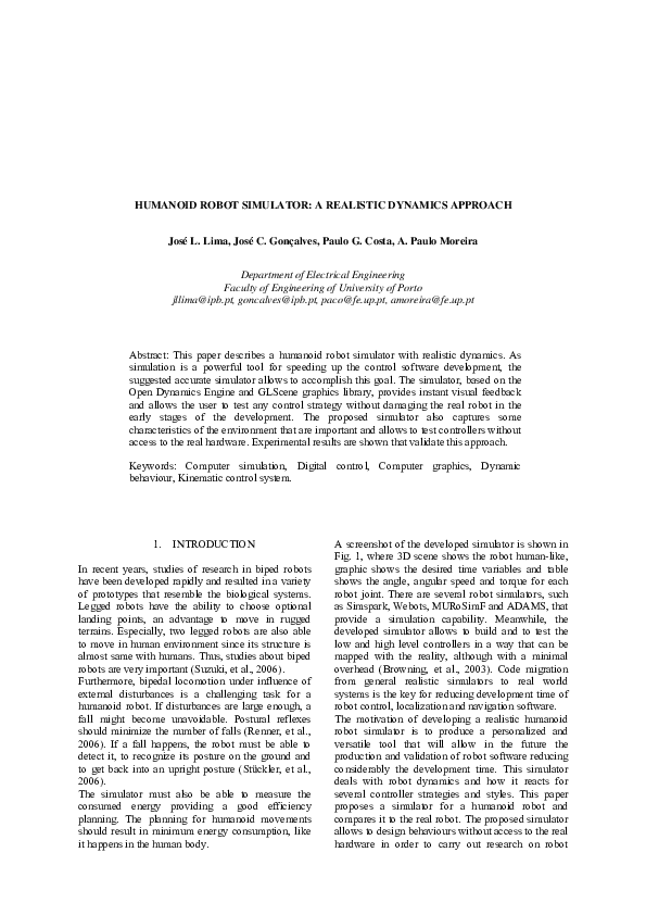 (PDF) Humanoid robot simulator: a realistic dynamics approach