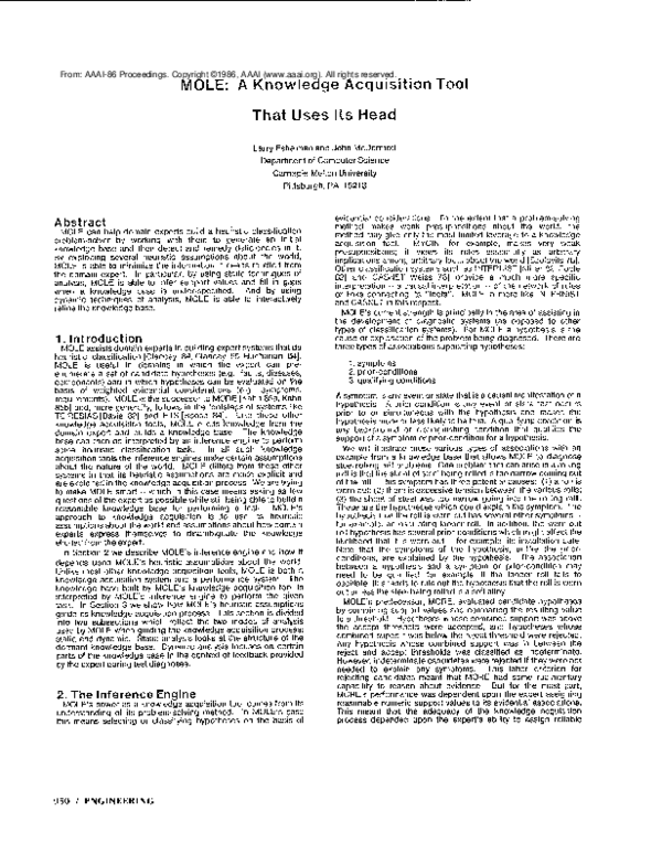 (PDF) MOLE: a knowledge acquisition tool that uses its head