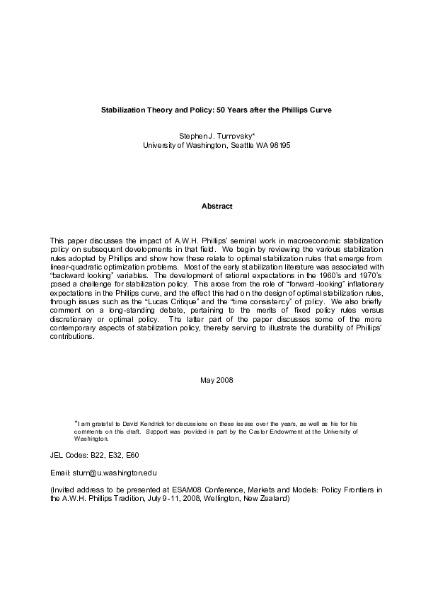 (PDF) Stabilization Theory and Policy: 50 Years after the Phillips Curve