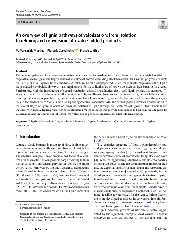 (PDF) An overview of lignin pathways of valorization: from isolation to refining and conversion ...