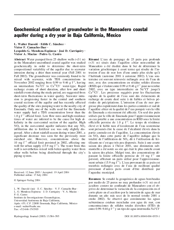 (PDF) Geochemical evolution of groundwater in the Maneadero coastal ...