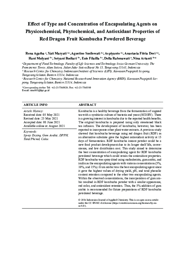 (PDF) Effect of Type and Concentration of Encapsulating Agents on Physicochemical, Phytochemical ...