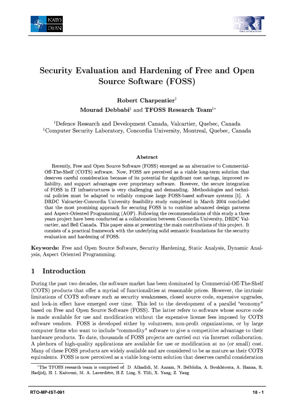 Pdf Security Evaluation And Hardening Of Free And Open Source Software Foss
