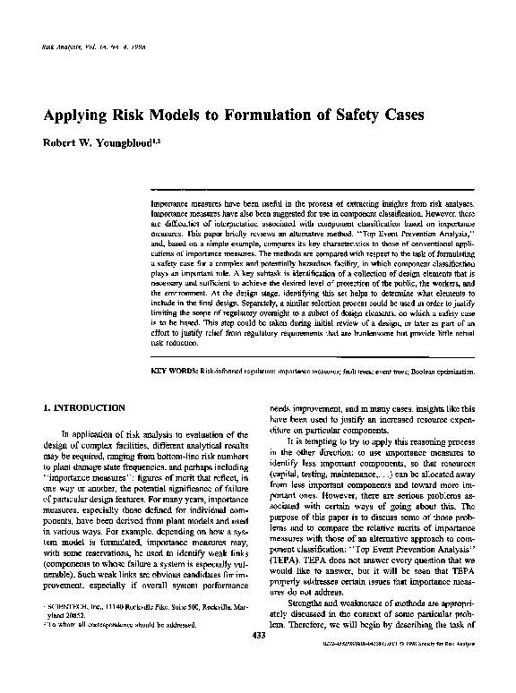 (PDF) Applying Risk Models to Formulation of Safety Cases