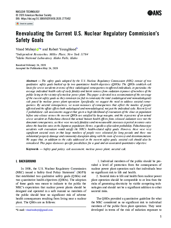 (PDF) Reevaluating the Current U.S. Nuclear Regulatory Commission’s ...