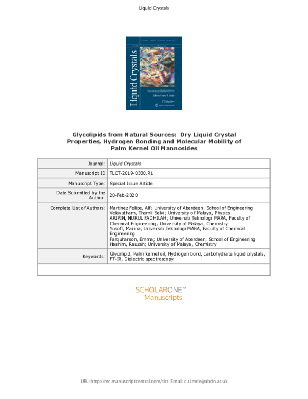 (PDF) Glycolipids from natural sources: dry liquid crystal properties ...