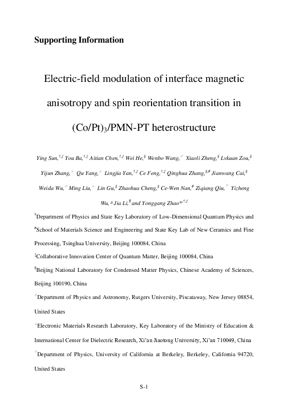 (PDF) Electric-Field Modulation of Interface Magnetic Anisotropy and Spin Reorientation ...