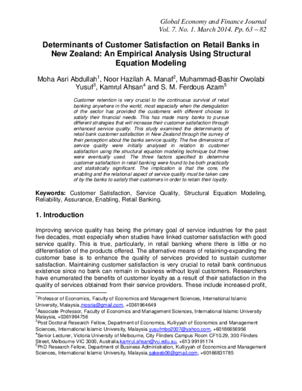 Pdf Determinants Of Customer Satisfaction On Retail Banks In New Zealand An Empirical