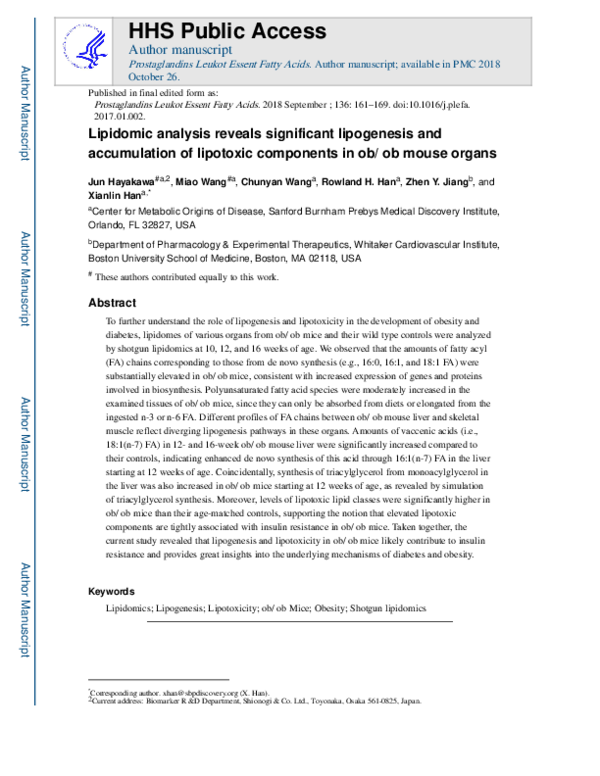 (PDF) Lipidomic analysis reveals significant lipogenesis and ...