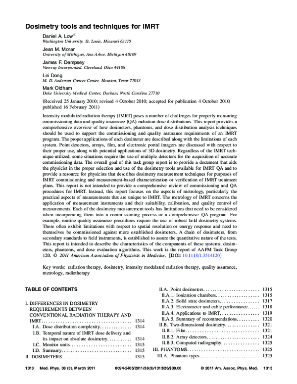 (PDF) Dosimetry tools and techniques for IMRT