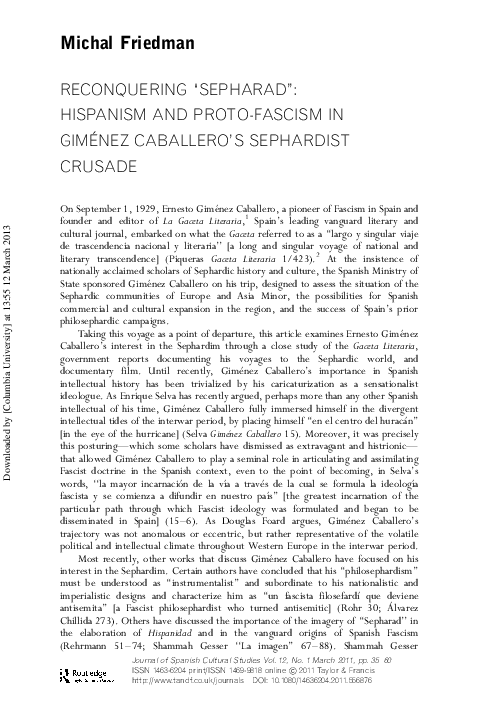 (PDF) Reconquering “Sepharad”: Hispanism and Proto-Fascism in Giménez ...