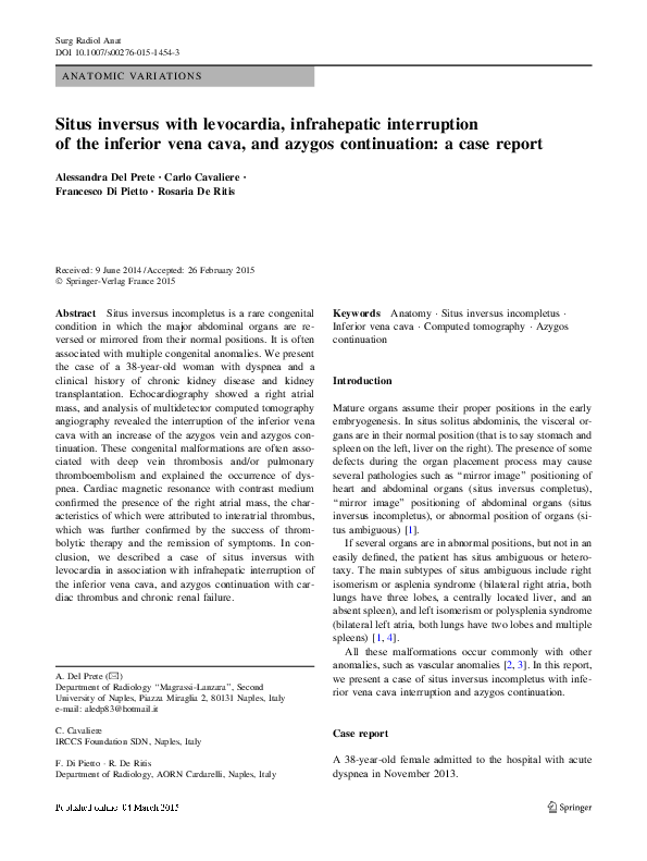 (PDF) Situs inversus with levocardia, infrahepatic interruption of the ...