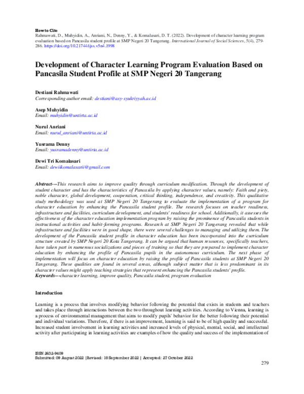 (PDF) Development of character learning program evaluation based on ...