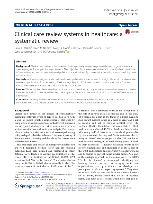 (PDF) Clinical care review systems in healthcare: a systematic review