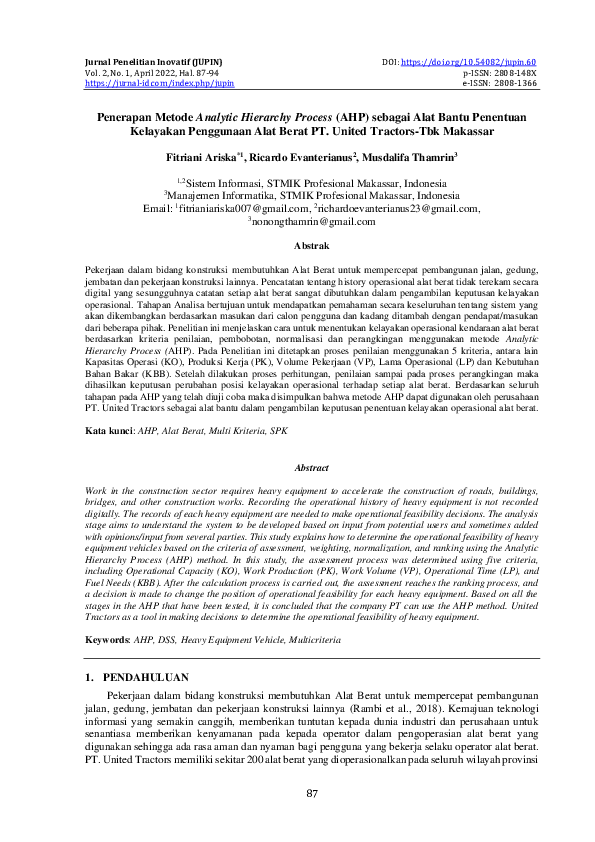 (PDF) Penerapan Metode Analytic Hierarchy Process (AHP) sebagai Alat ... (PDF) Penerapan Metode Analytic Hierarchy Process (AHP) sebagai Alat ...