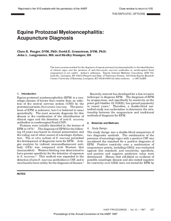 (PDF) Equine Protozoal Myeloencephalitis: Acupuncture Diagnosis