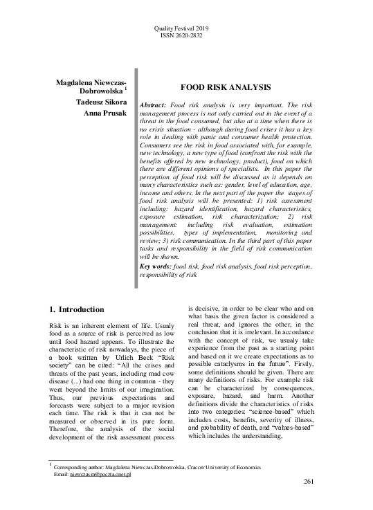 (PDF) Food Risk Analysis | Anna Prusak - Academia.edu