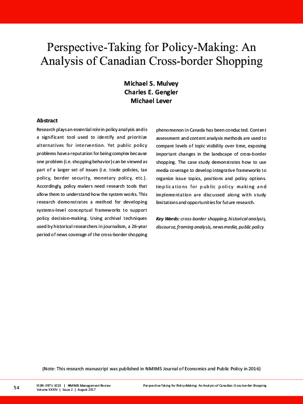 (PDF) Perspective-Taking for Policy-Making: An Analysis of Canadian Cross-border Shopping