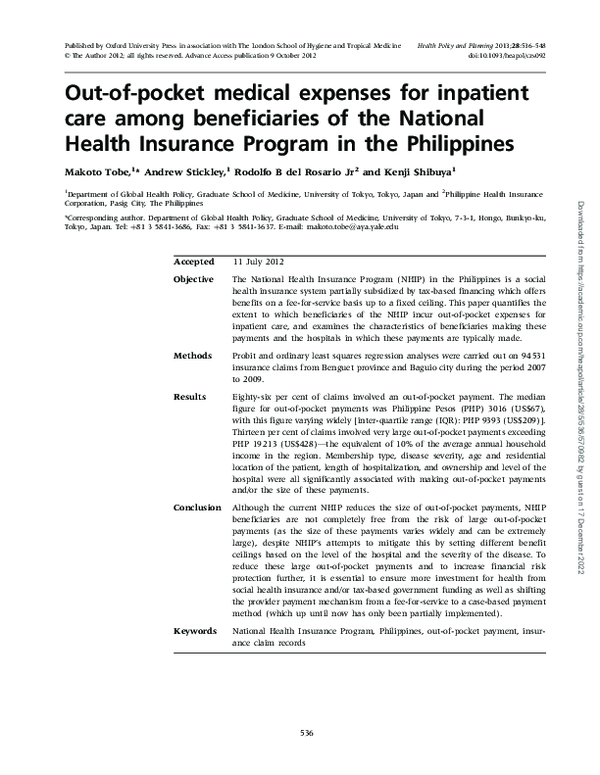 (PDF) Out-of-pocket medical expenses for inpatient care among ...