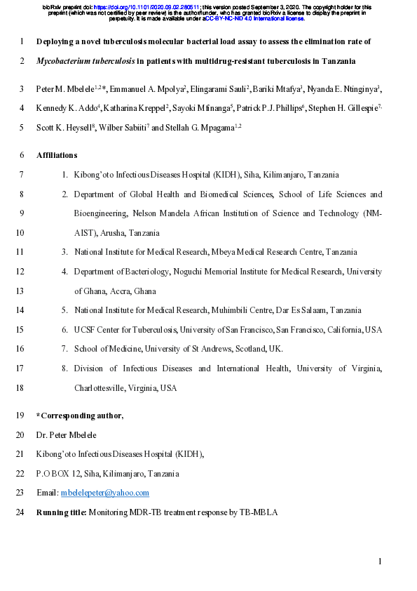 (PDF) Deploying a novel tuberculosis molecular bacterial load assay to ...