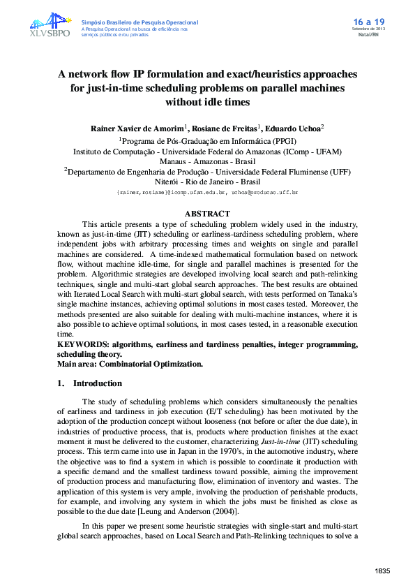 (PDF) A network flow IP formulation and exact/heuristics approaches for just-in-time scheduling ...