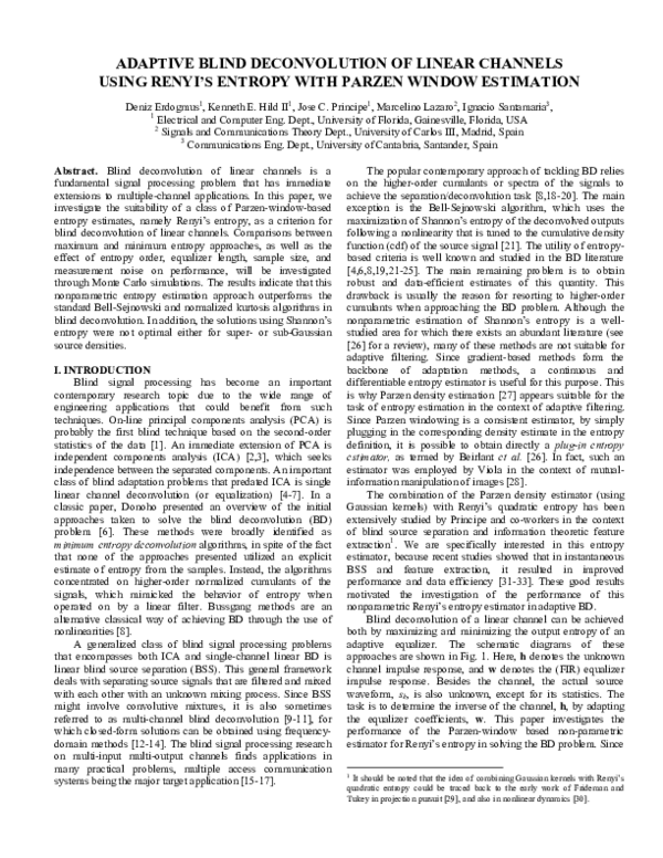 (PDF) Adaptive Blind Deconvolution of Linear Channels Using Renyi's Entropy with Parzen Window ...