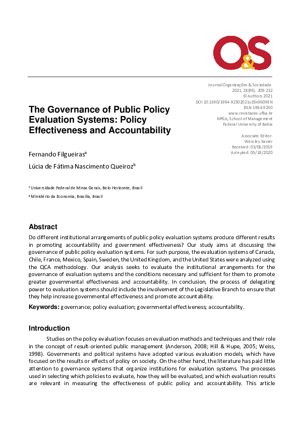 (PDF) The Governance of Public Policy Evaluation Systems: Policy ...