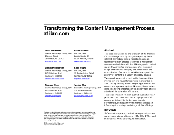 (PDF) Transforming the content management process at IBM.com