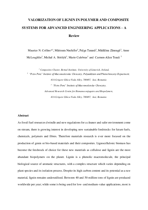 (PDF) Valorization of lignin in polymer and composite systems for ...
