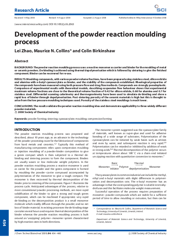 (PDF) Development of the powder reaction moulding process | Maurice ...