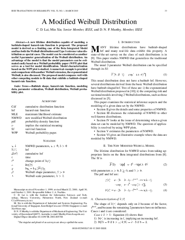 Pdf A Modified Weibull Distribution