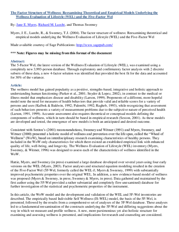 (PDF) The Factor Structure of Wellness: Reexamining Theoretical and ...