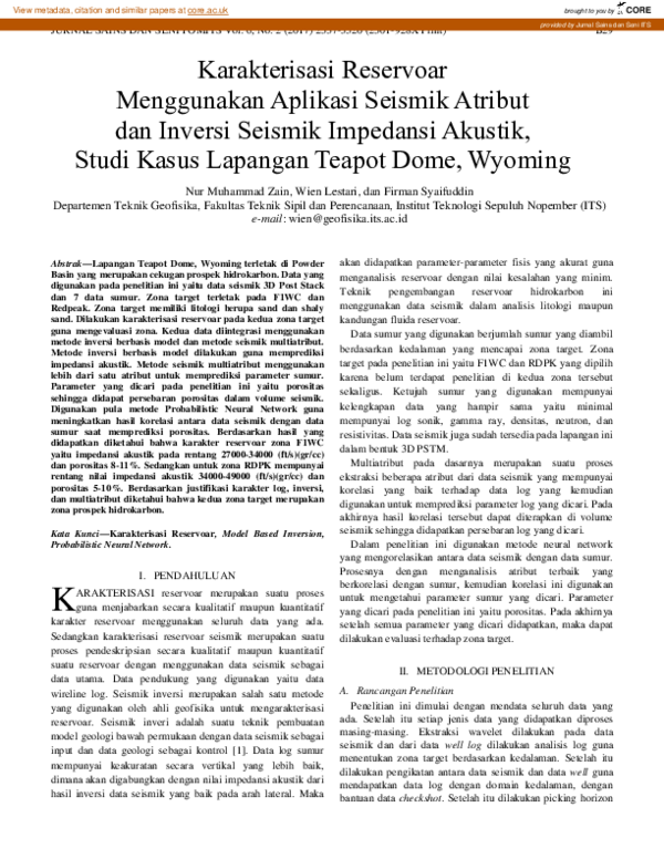 (PDF) Karakterisasi Reservoar Menggunakan Aplikasi Seismik Atribut Dan ...
