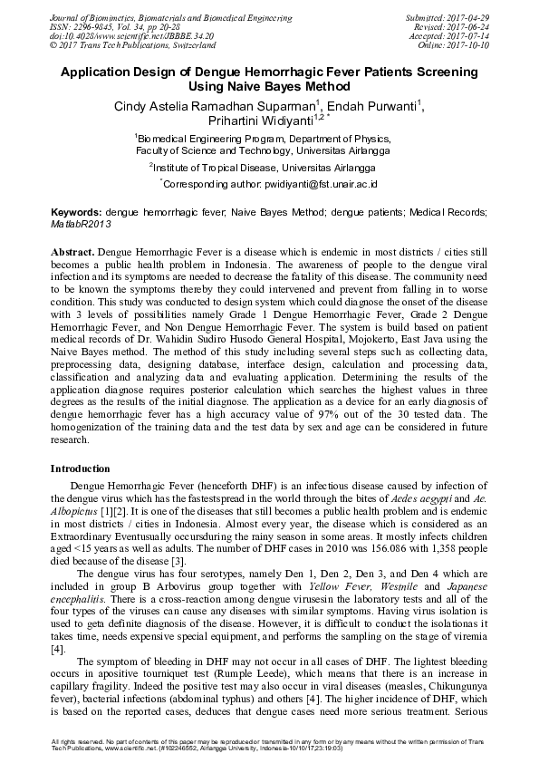 (PDF) Dengue Fever Screening with Naive Bayes