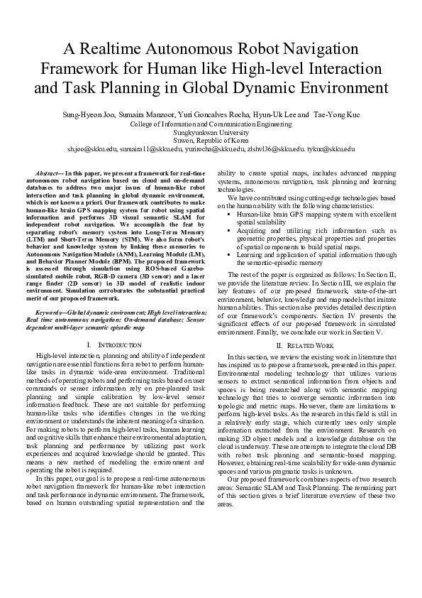 Pdf A Realtime Autonomous Robot Navigation Framework For Human Like